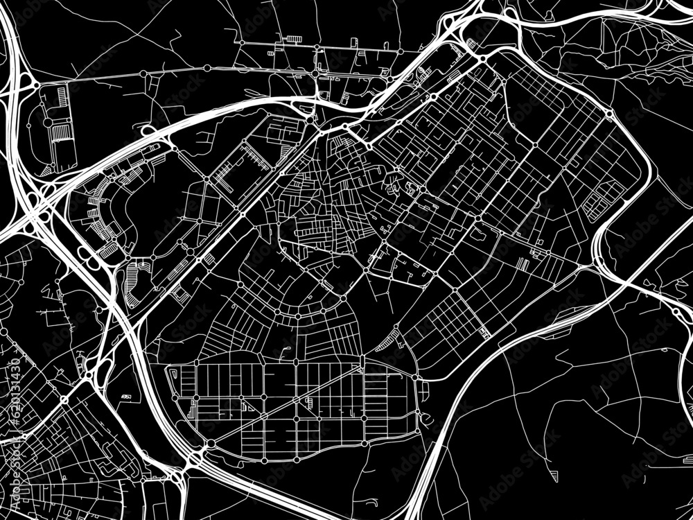 Vector road map of the city of ALcorcon in Spain on a black background ...