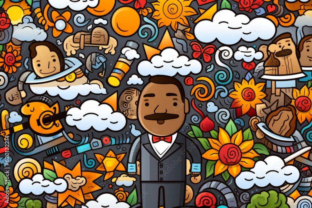 Cartoon Cute Doodles Martin Luther King Jr. Day Seamless Pattern ...