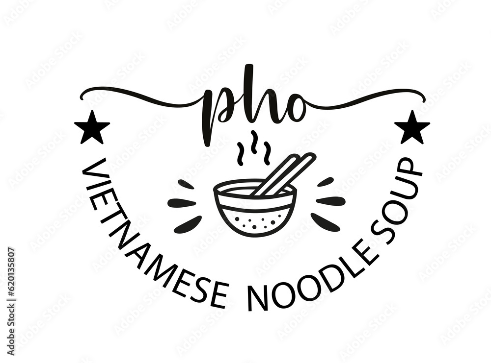 Pho. Vector bowl logo. Design for poster, flyer, banner, menu cafe ...