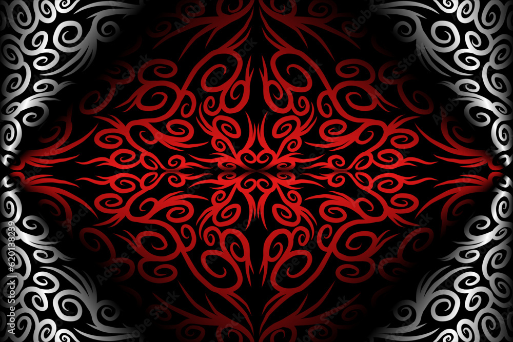 Beautiful red Black and white line art batik ethnic dayak aztec pattern gradient Background ...