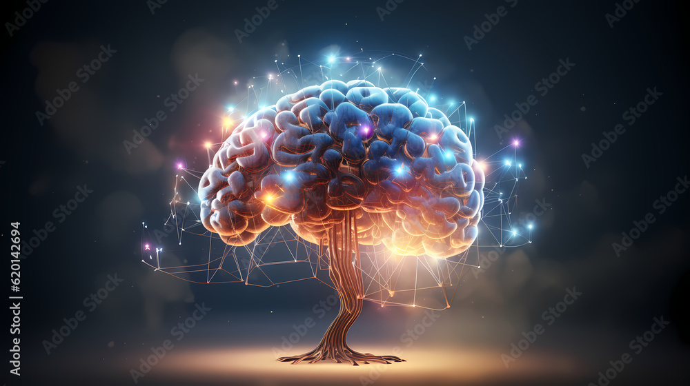 Human brain showing Intelligent thinking processing through the concept of a neural network ...