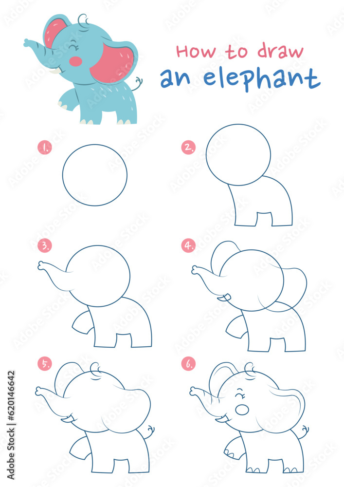 Vetor do Stock: How to draw an elephant vector illustration. Draw an ...