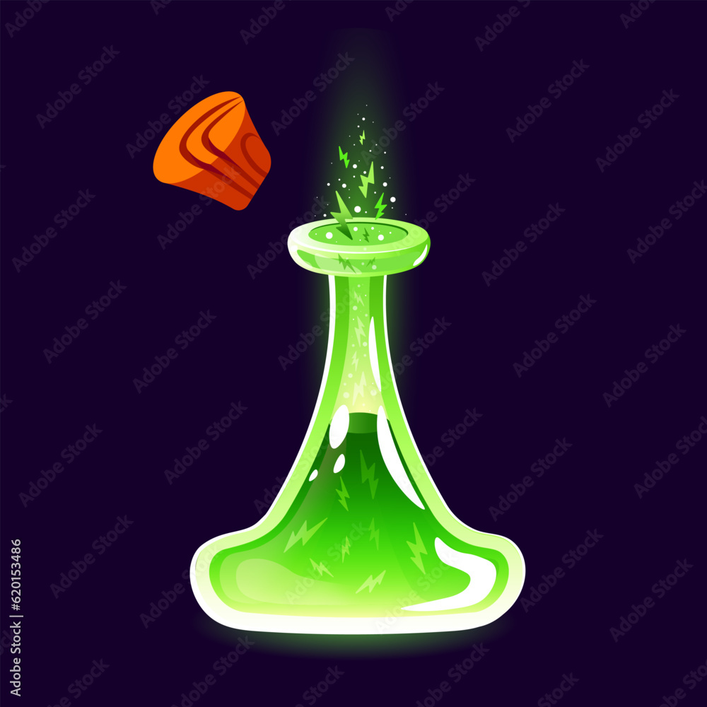 Green power elixir or energy cure potion cartoon style vector ...