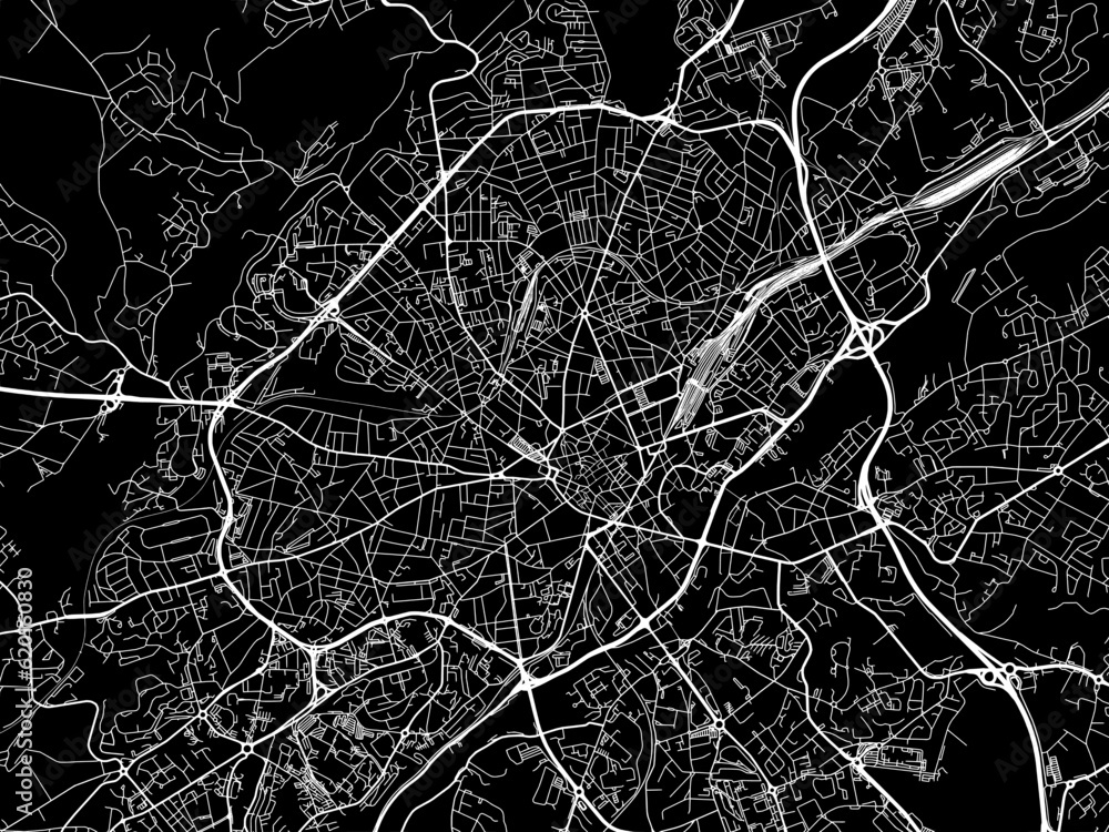 Vector road map of the city of Limoges in France on a black background ...