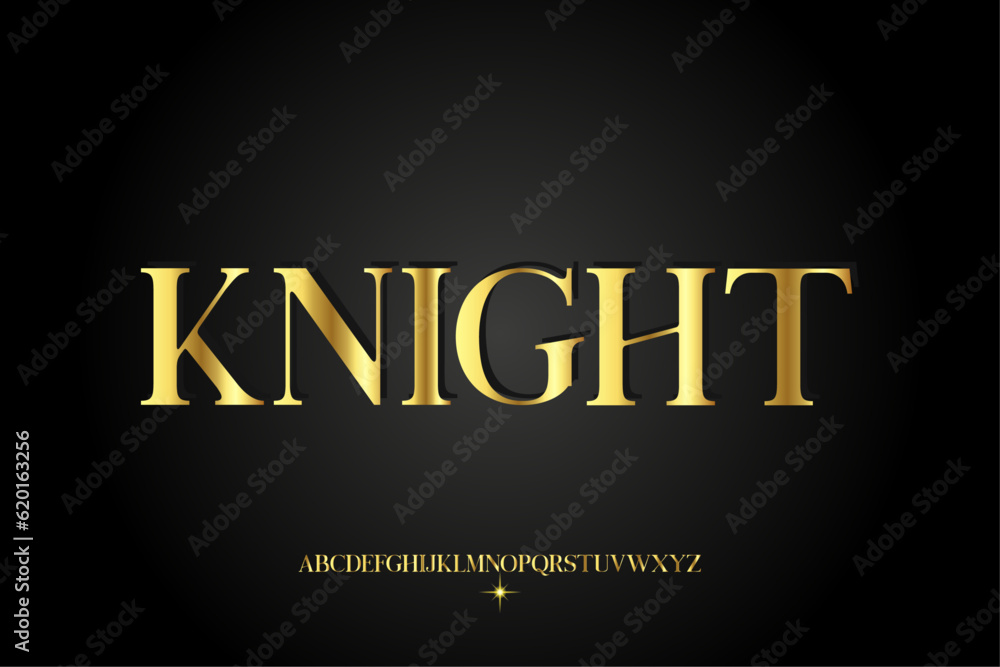 KNIGHT, Elegant golden alphabet letters font set. Classic Custom gold ...