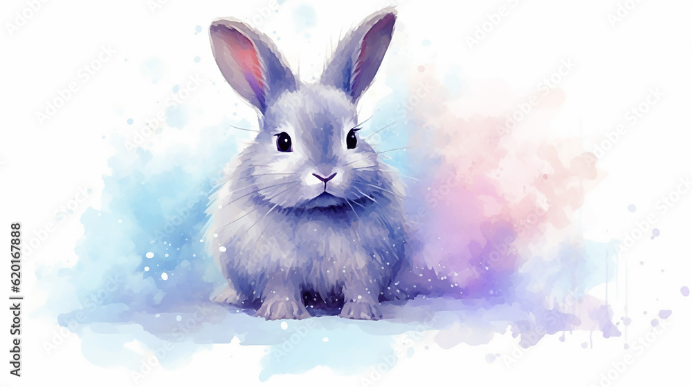 Cute watercolor bunny illustration AI Generative. Generative AI Stock ...