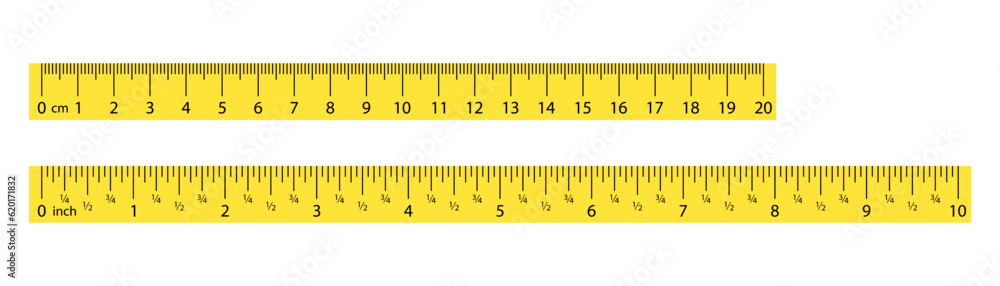 Yellow metric ruler. Inch ruler icon. Cm and inch ruler. Yellow scale ...
