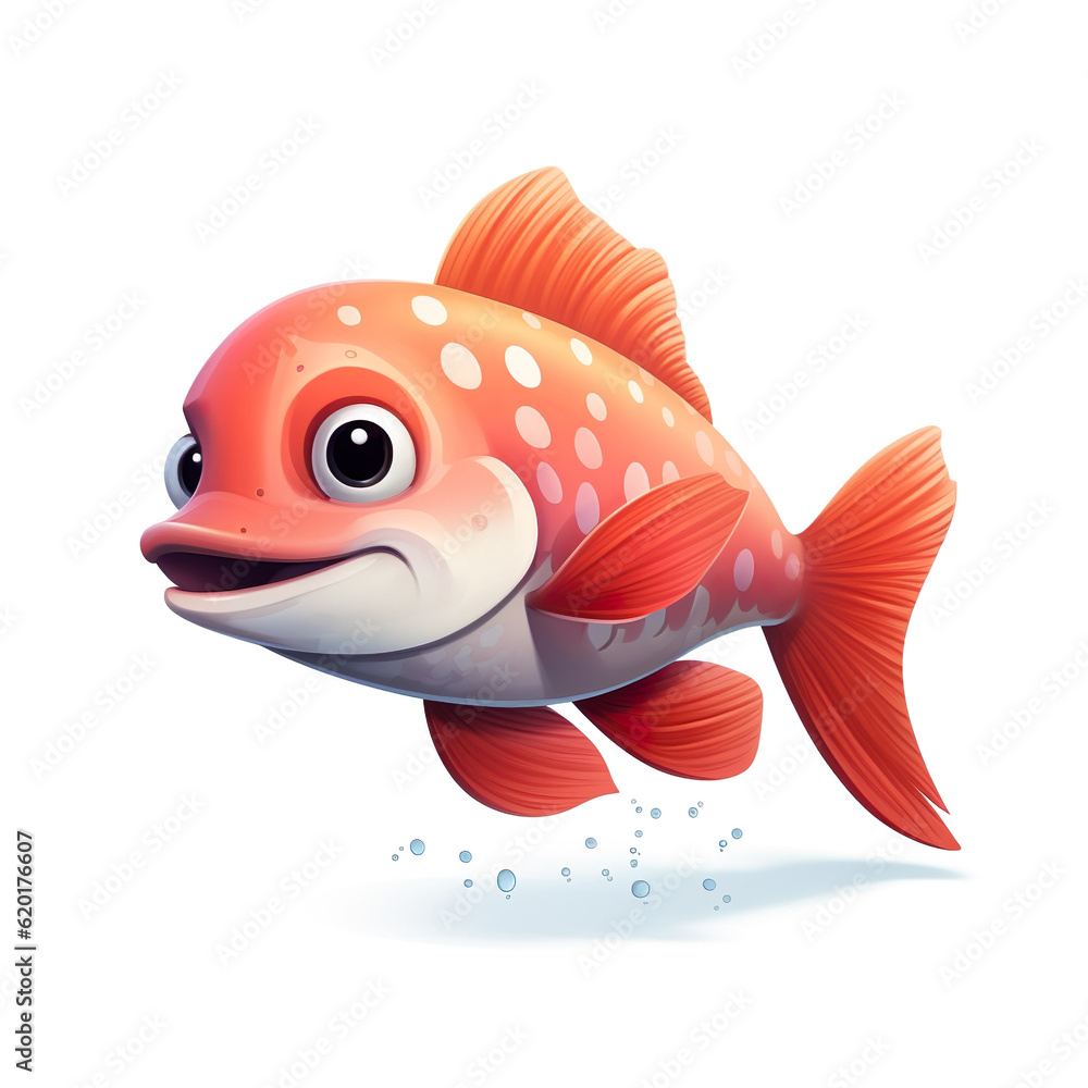 Cute little salmon fish comic drawing cartoon character generative AI ...