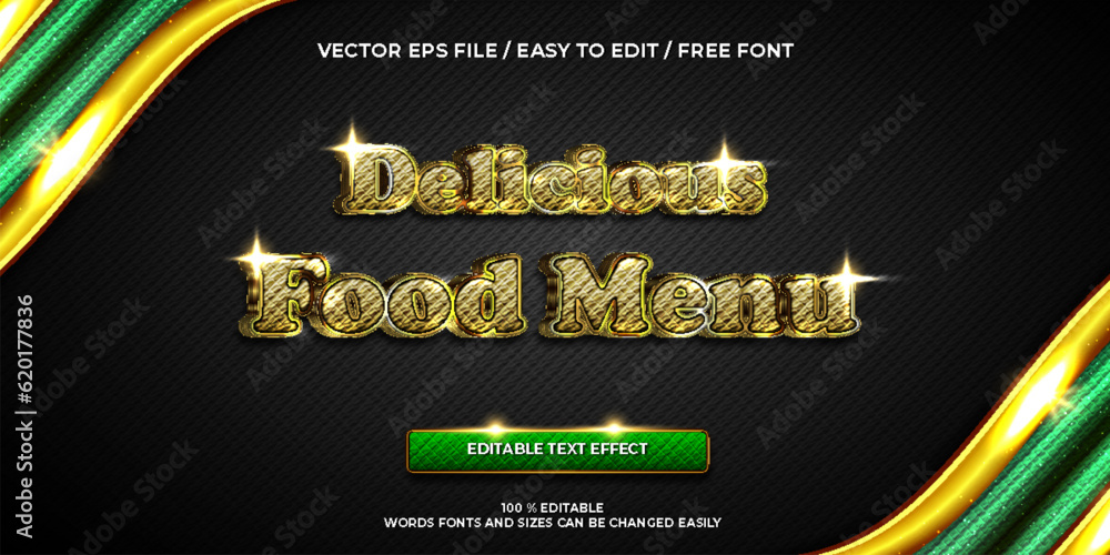 luxury editable text effect delicious food menu gold 3D Text style ...