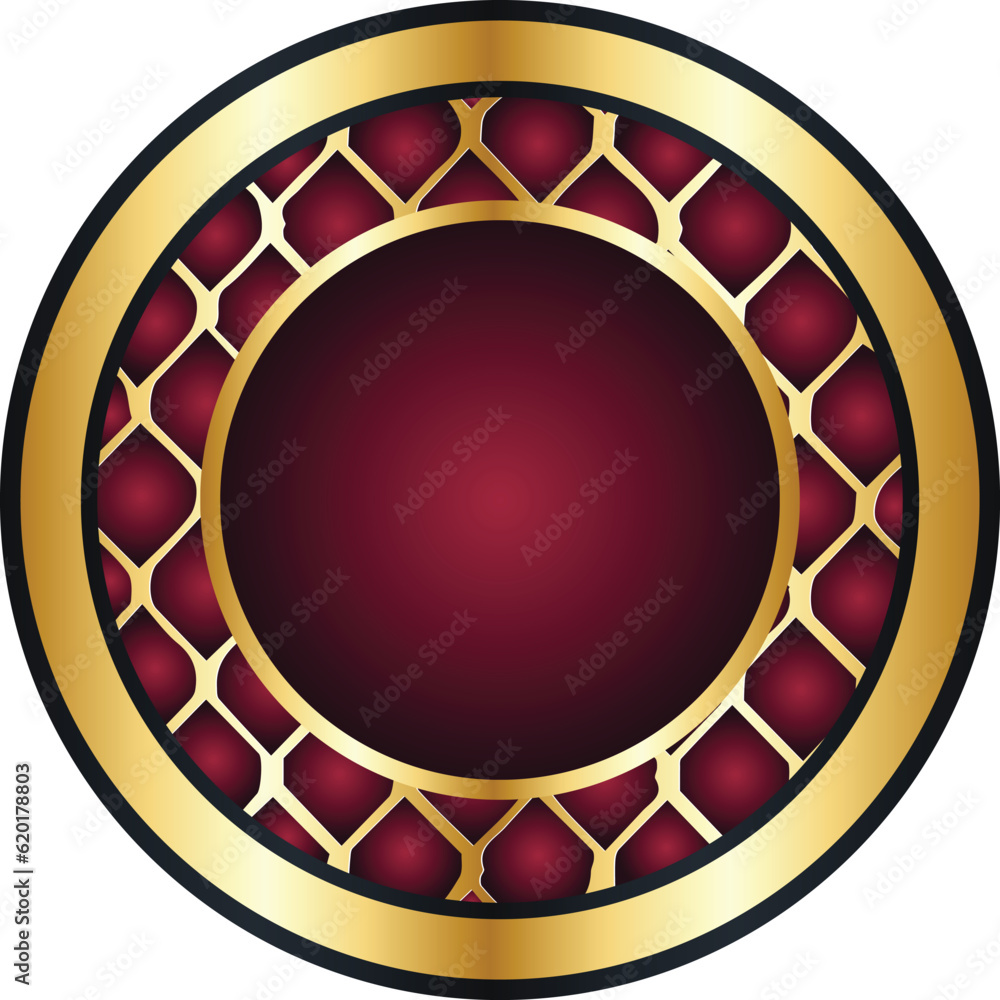 White button in round gold frame vector illustration. 3d realistic ...