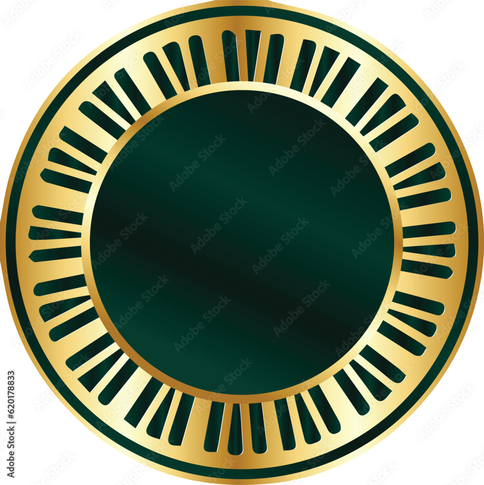 White button in round gold frame vector illustration. 3d realistic ...