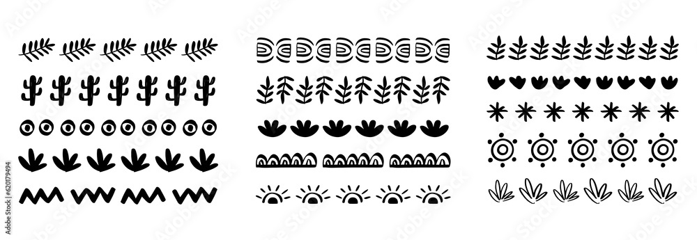 Vector Boho Doodle Borders Set. Tribal Strokes Stock Vector | Adobe Stock