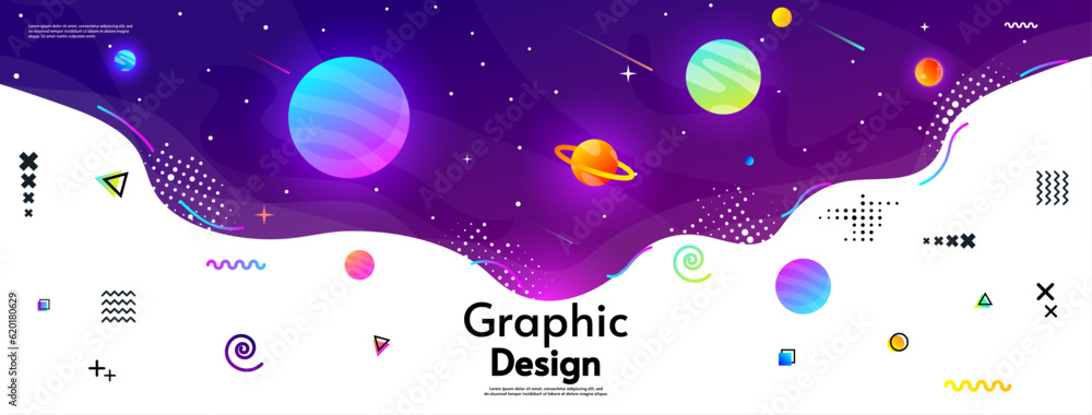 Space horizontal banner. Vector illustration. Background with cosmos ...