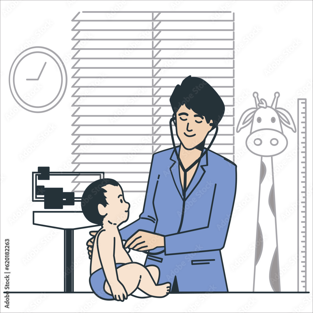 Pediatrician and child baby vector cartoon illustration for pediatrics ...