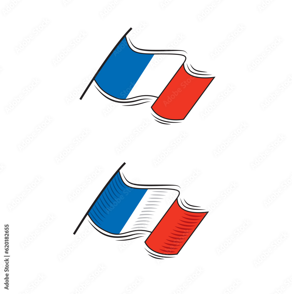 French flag, drapeau français, style bande dessiné; drawing french flag ...