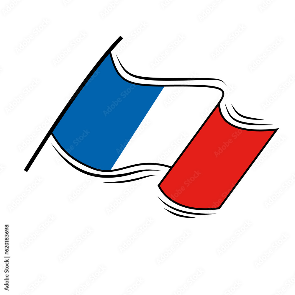 French flag, drapeau français, style bande dessiné; drawing french flag ...