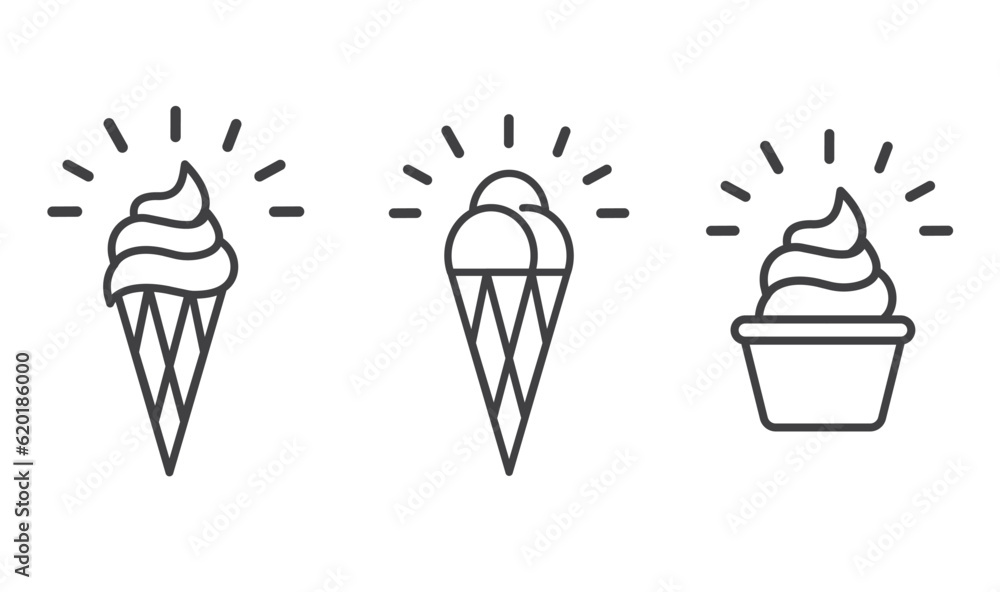 Ice cream outline icons set, simple flat design isolated on white ...