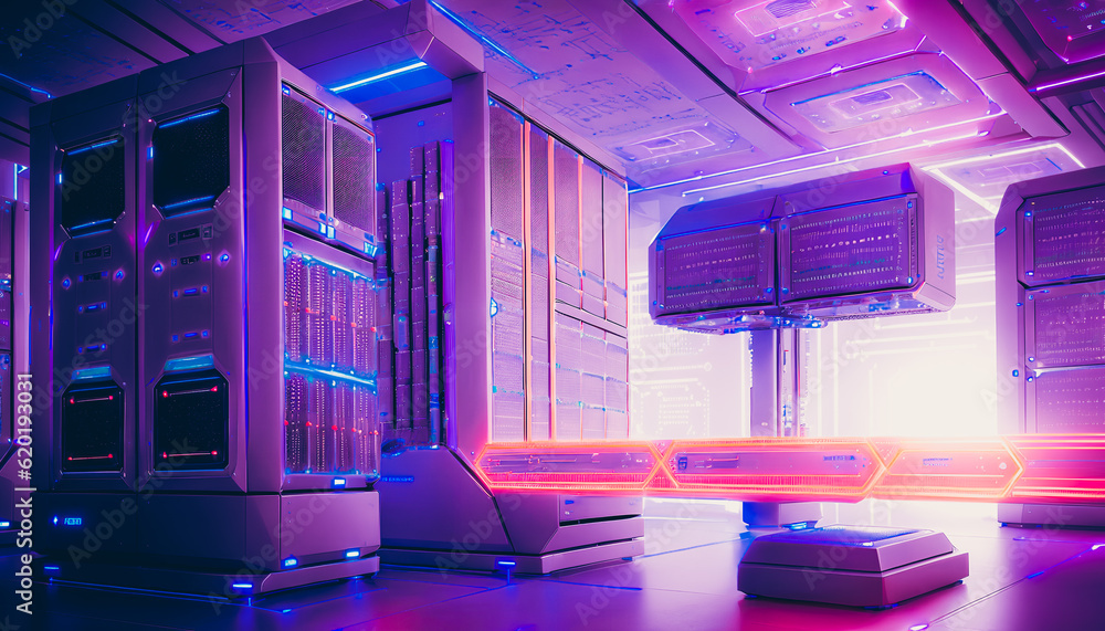 Futuristic server room and quantum computers,, data processing, artificial intelligence ...