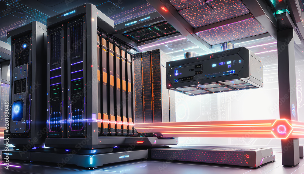 Futuristic server room and quantum computers,, data processing, artificial intelligence ...