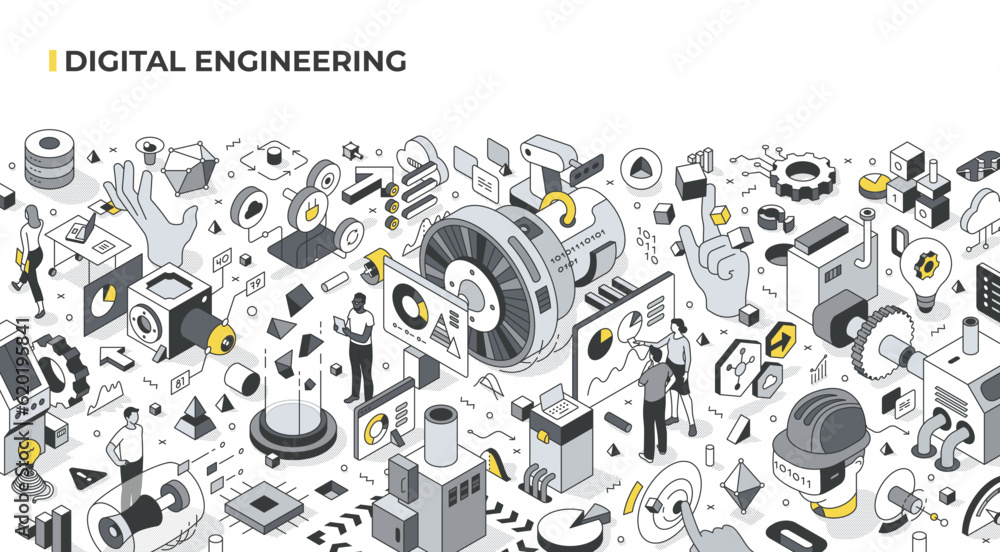 Digital Engineering Isometric Illustration. Industry 4.0 Stock Vector ...