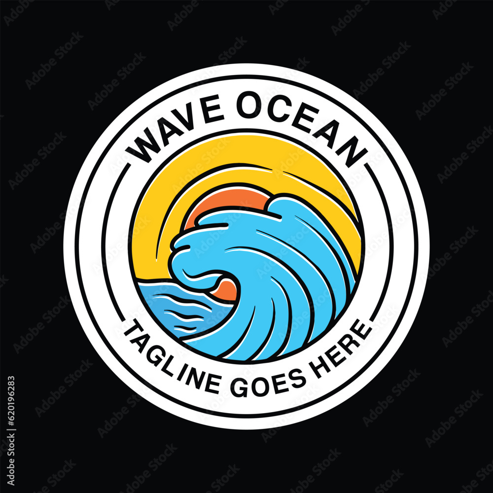 Premium Ocean Wave Logo Design Emblem Vector illustration Circle badge ...