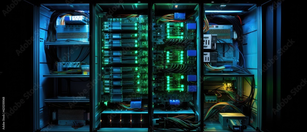 big database box cloud servers connection with colorful fiber optic ...