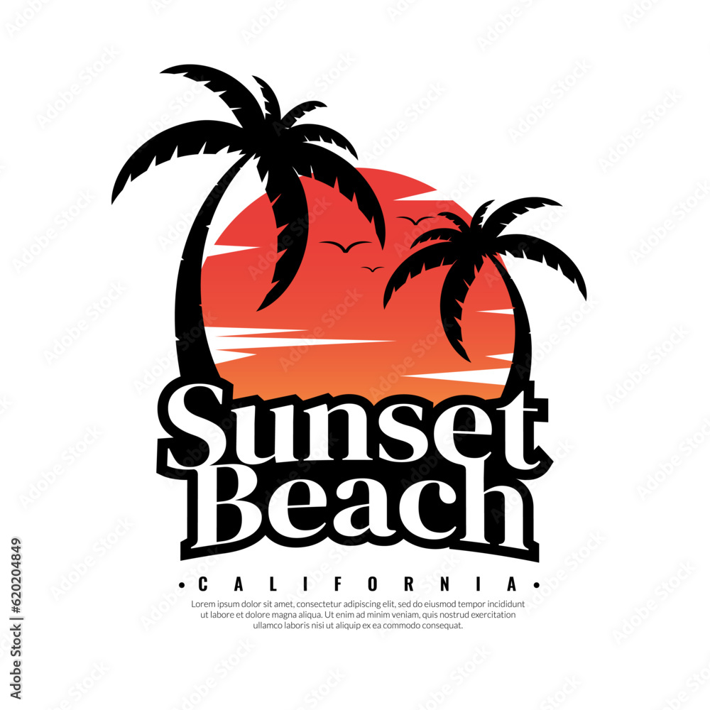 Sunset Beach logo on white background graphics for t-shirts and other ...