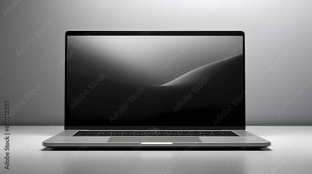 Laptop with grey background suitable for wallpaper or screen saver or ...