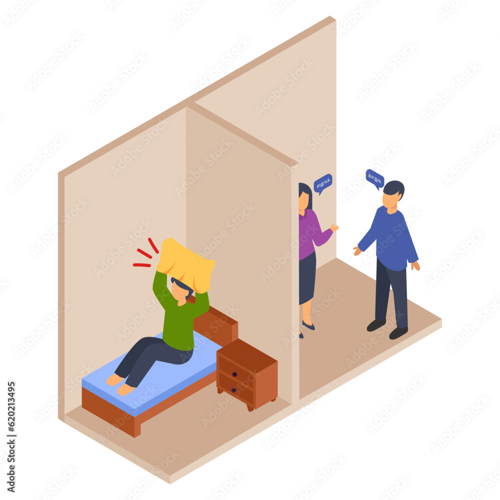 Neighbour during quarrel cartoon with loud family conflict and unhappy ...