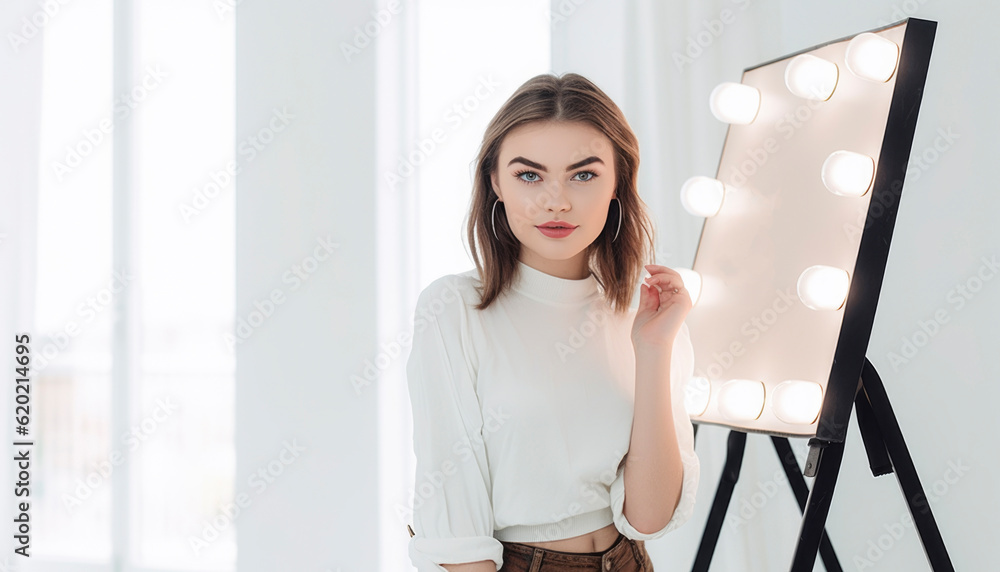 Beautiful young female influencer model with perfect makeup and ...