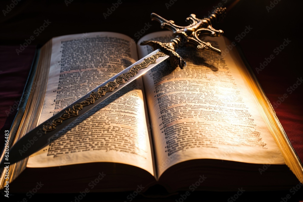 Warriors sword the Word of God on top of an ancient manuscript ...