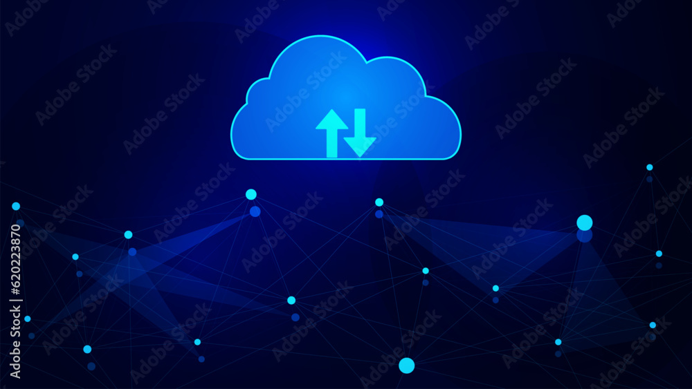 Cloud computing technology or cloud connection concept with upload and ...