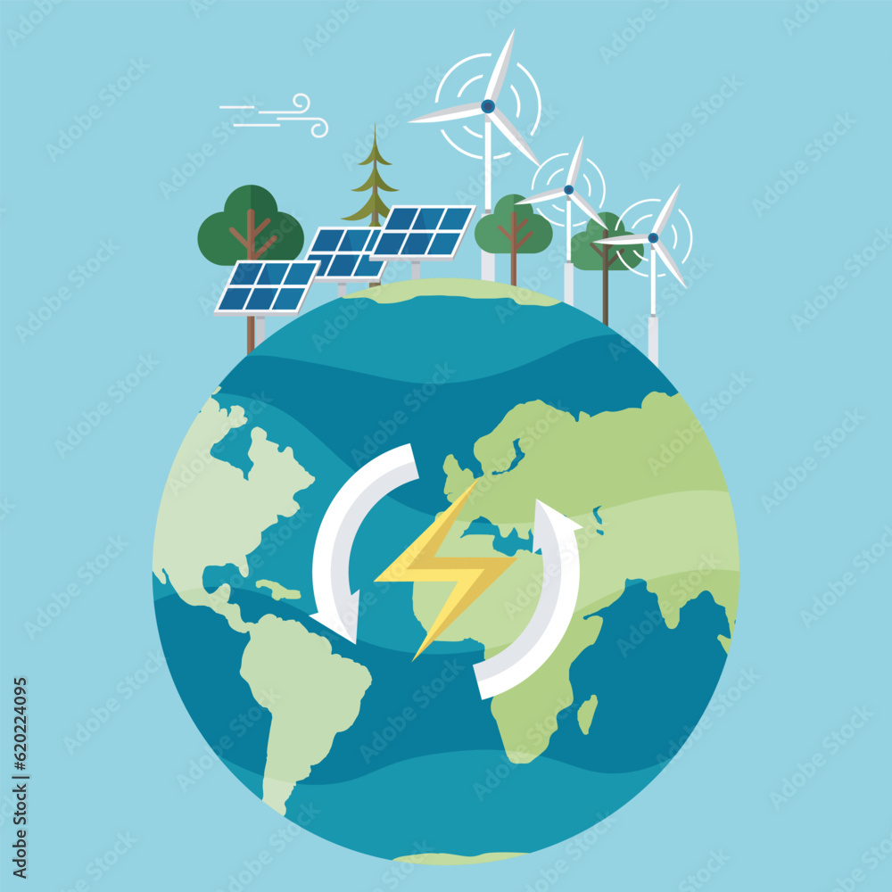 Vetor de Eco friendly, sustainable, renewable and alternative energy. Renewable alternative ...