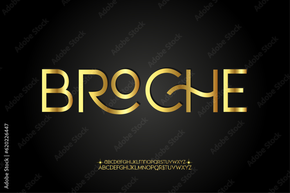 BROCHE, Elegant golden alphabet letters font set. Classic Custom gold ...