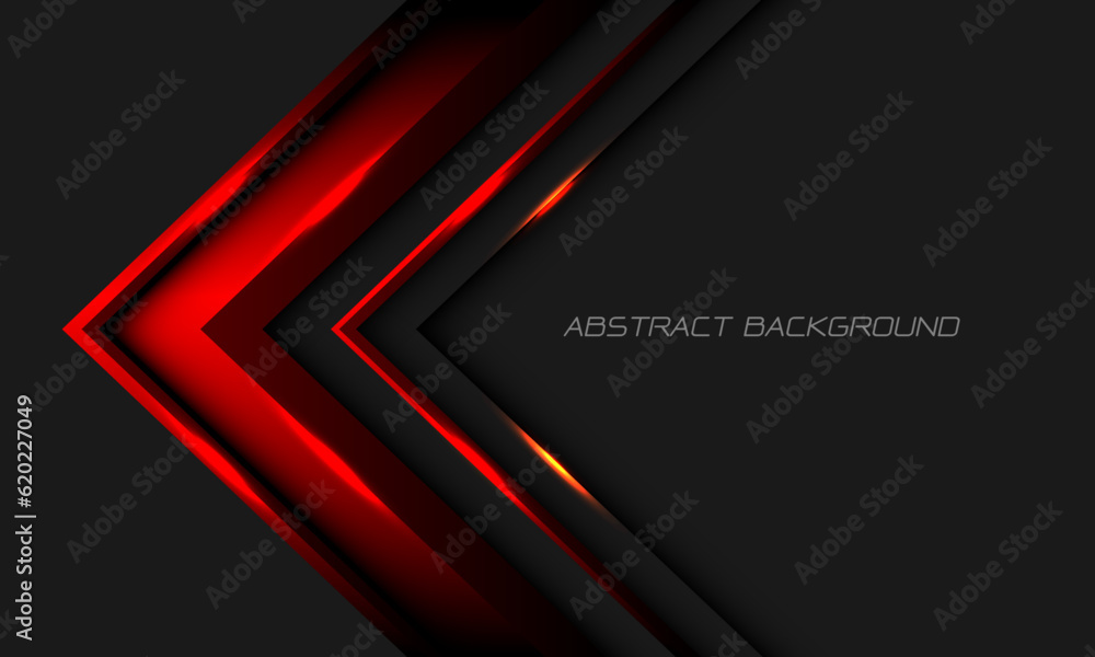 Abstract red metallic arrow direction geometric on grey with blank ...