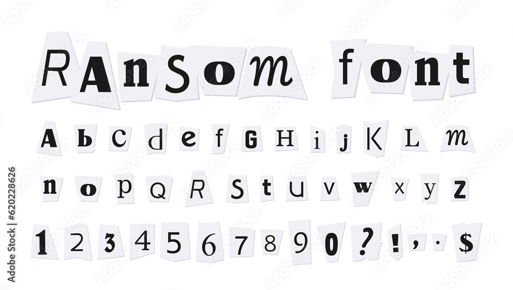 Ransom demand newspaper letters font set Stock Vector | Adobe Stock