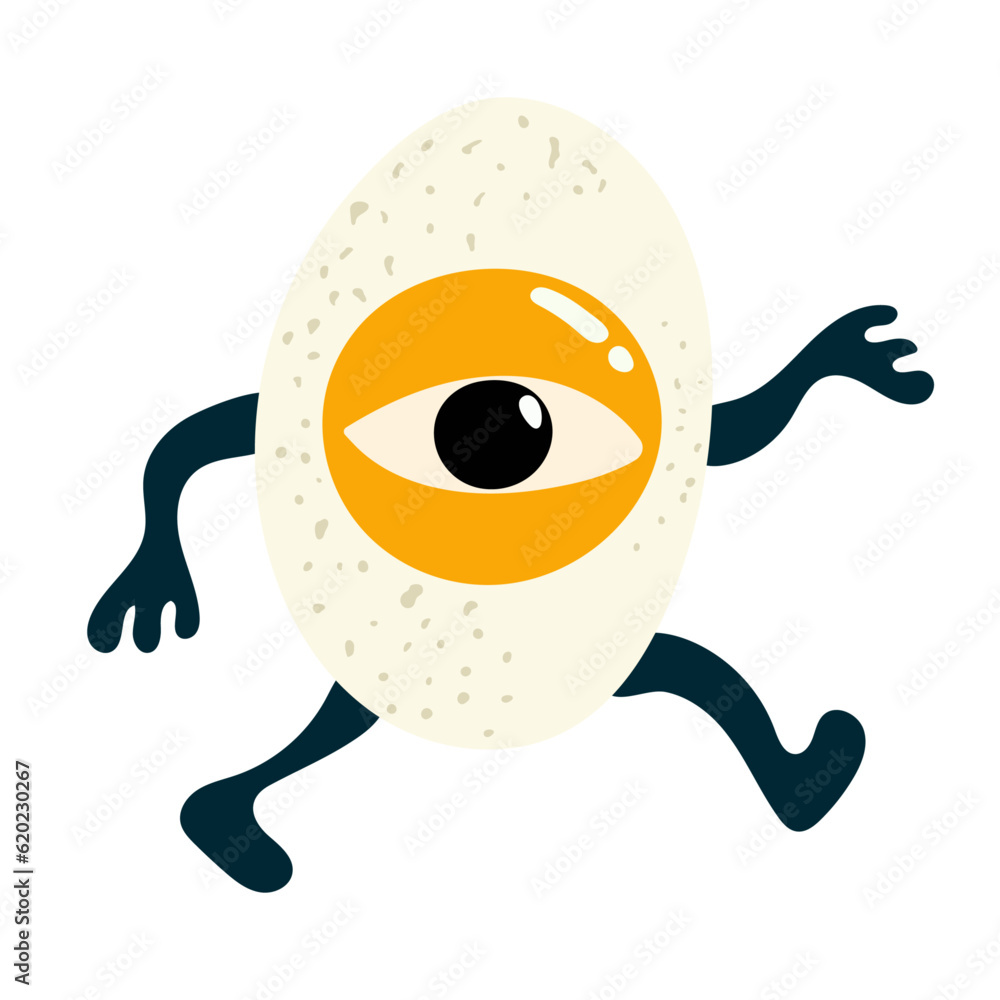boiled egg running with eye funny creepy monster character isolated ...