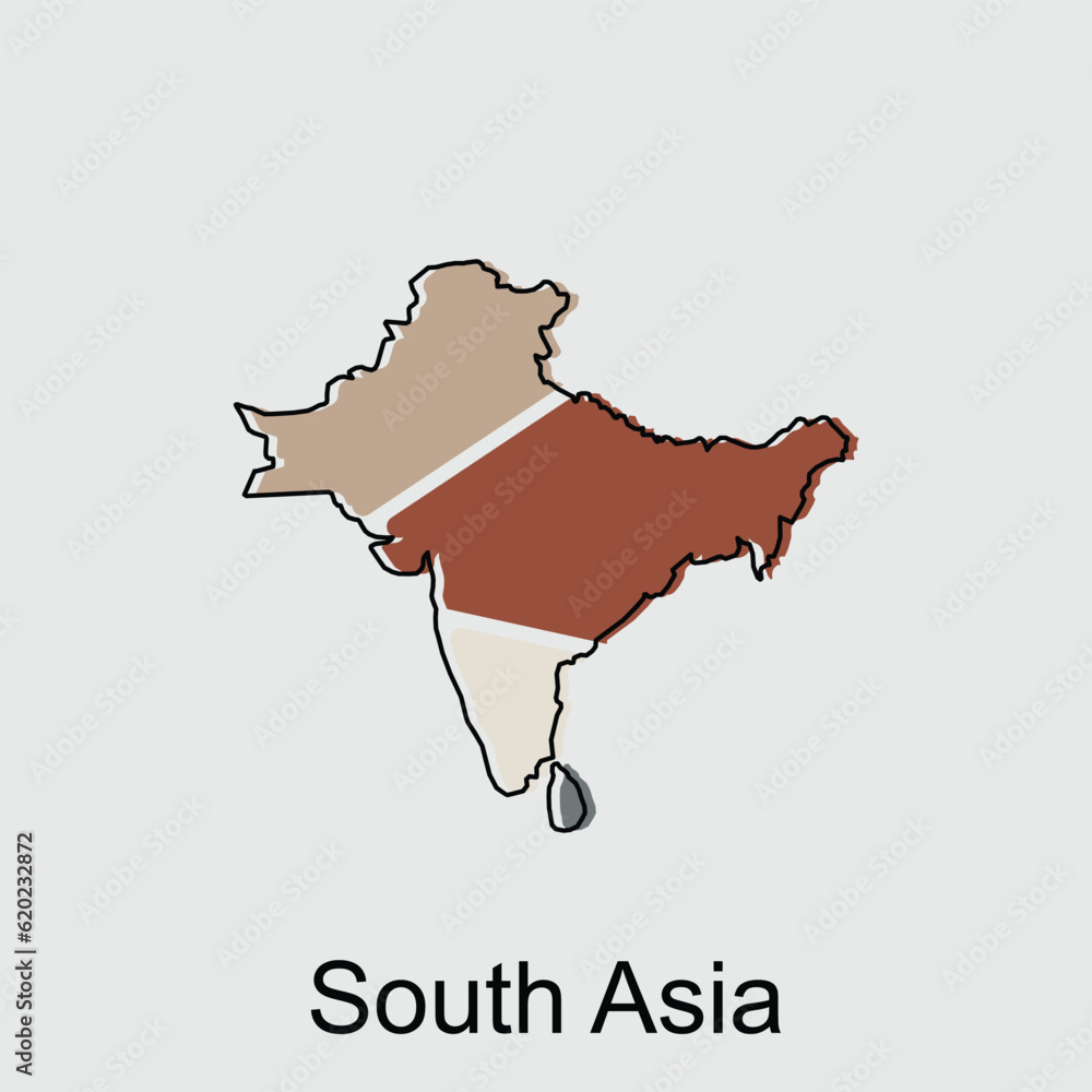 vector map of South Asia modern outline, illustration design template ...