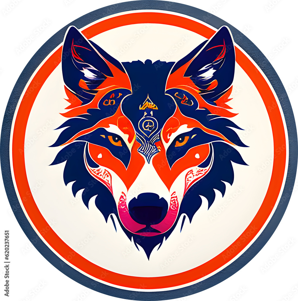 orange and blue wolf head icon logo symbol on a transparent background ...