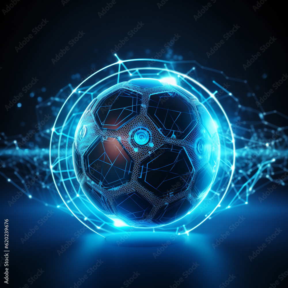 Goal Setting Concept: Glowing Blue Soccer Ball in Low Polygon Design ...