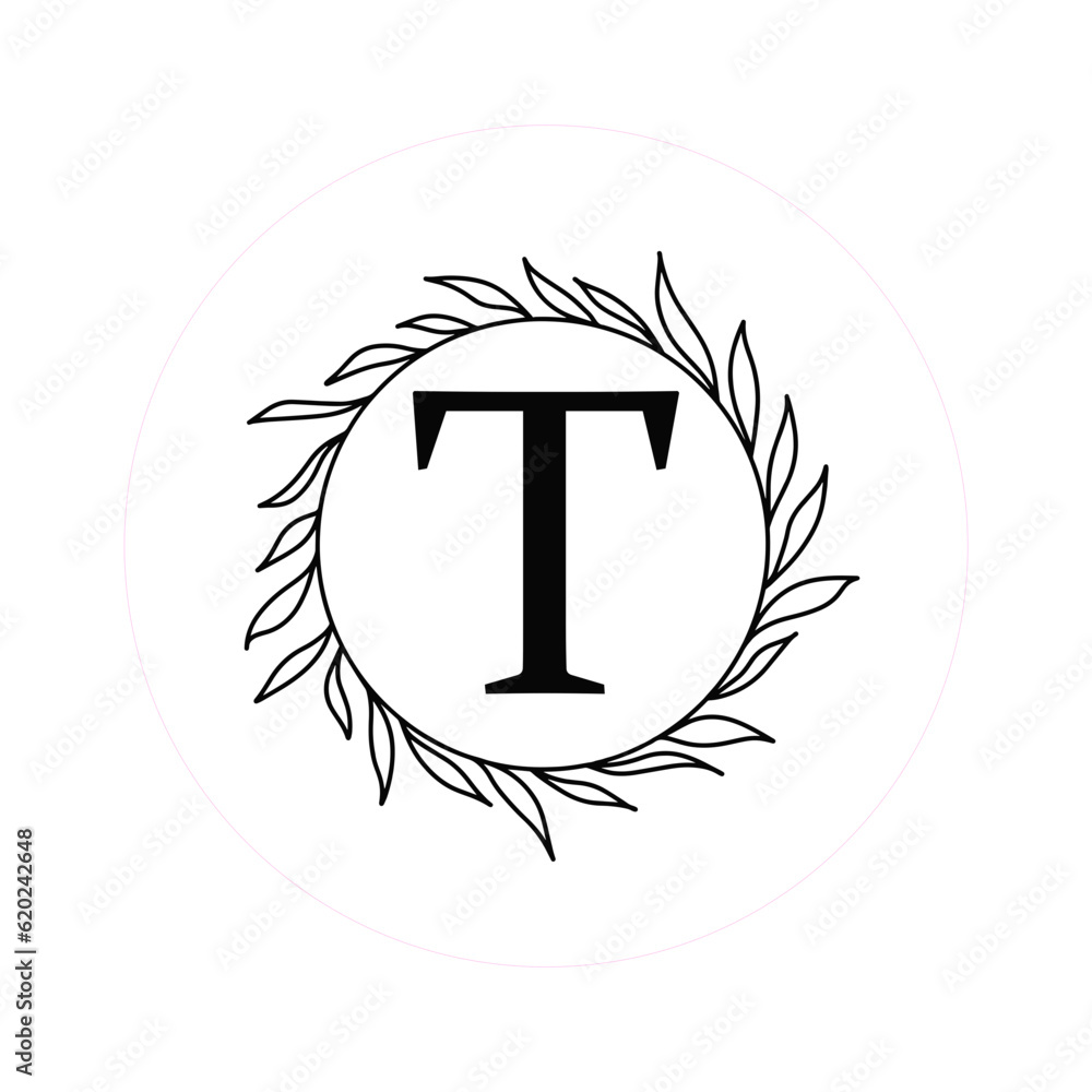 Letter "T" Initials with Round Floral Frames, Vector Monogram Logo ...