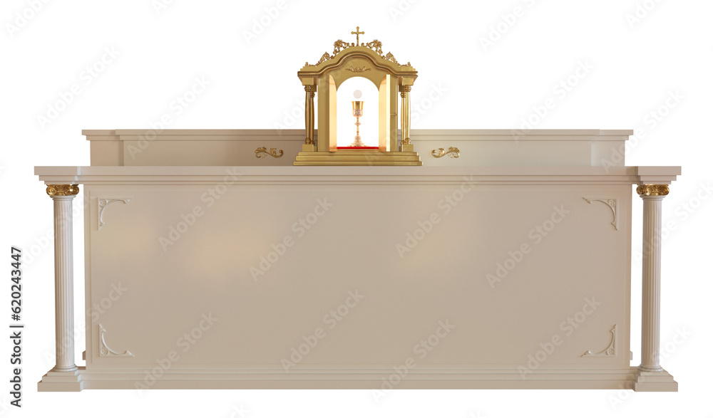 The tabernacle on the altar containing the consecrated host and the ...