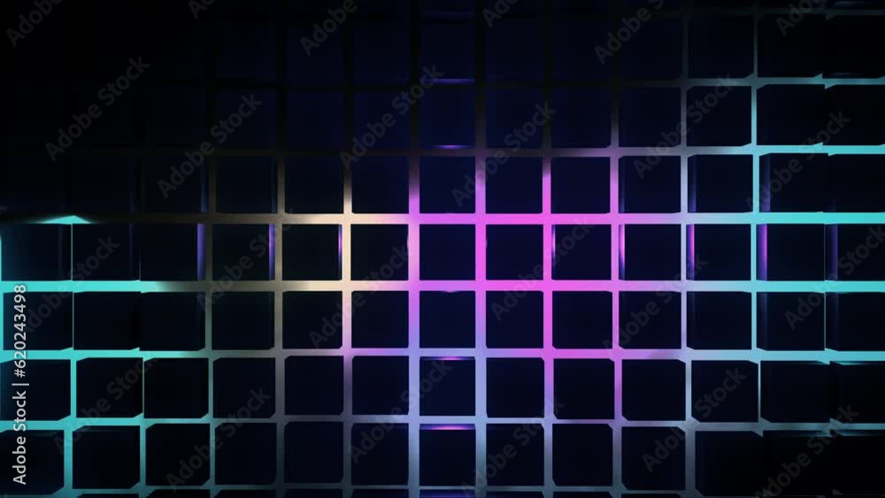 3D render futuristic animated background from cube shapes with neon ...