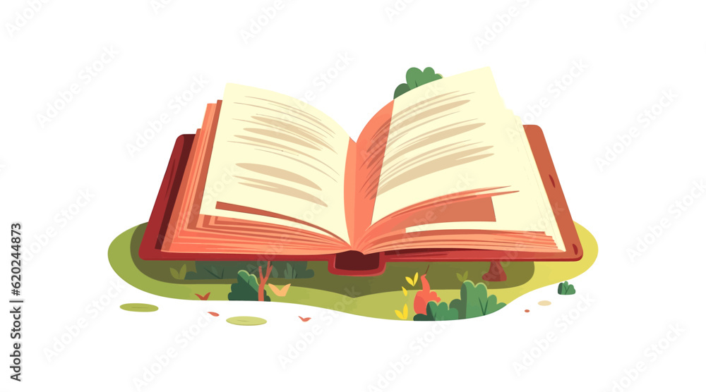 Open book with leaves, flat cartoon isolated on white background ...