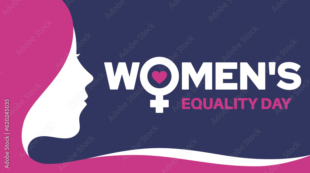 women's equality day background consisting of a woman with long pink ...