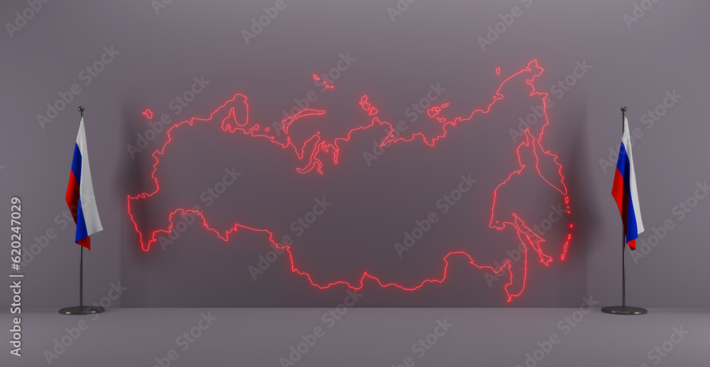 Russia flag and Russia map. Flags of Russia. 3d illustration and 3d ...