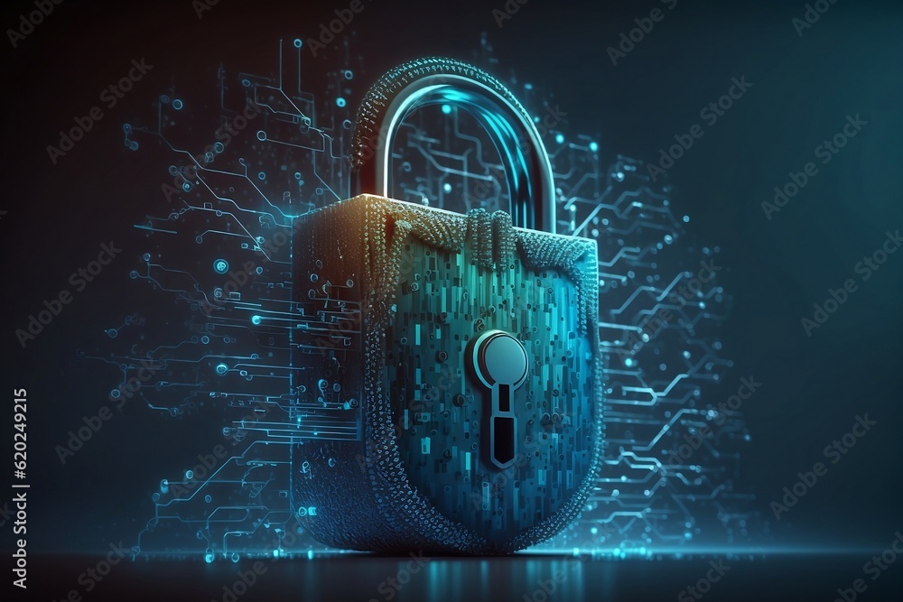 Cybersecurity Padlock Digital Lock on Technology Network Stock Illustration | Adobe Stock