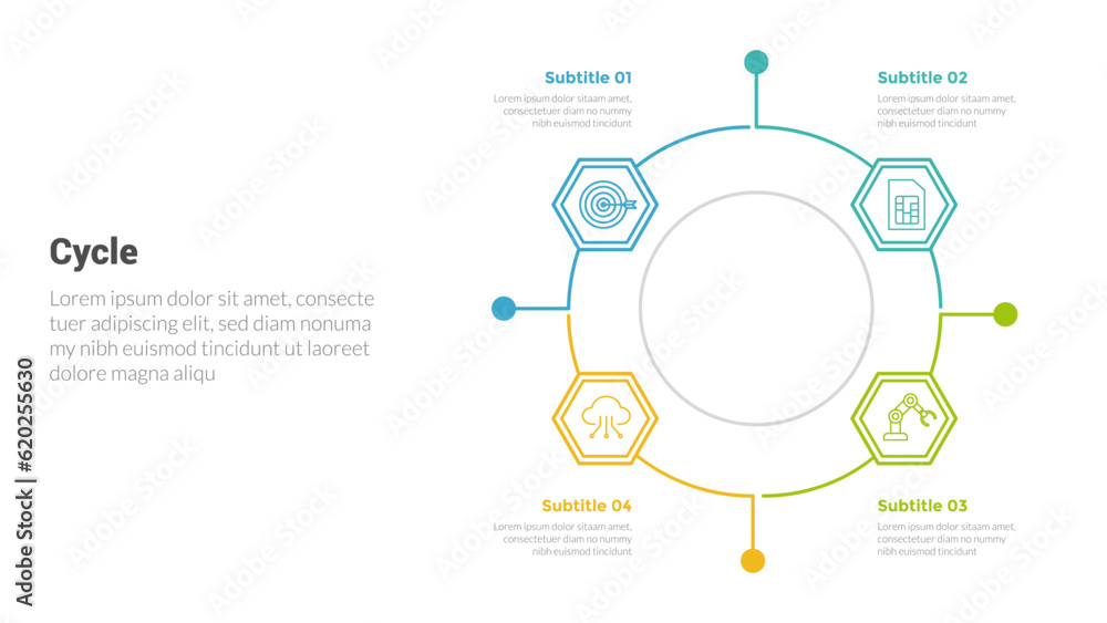 cycle or cycles stage infographics template diagram with honeycomb ...