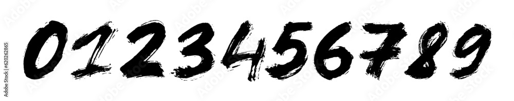 Collection grunge brush drawn numbers from 0 to 9. Graffiti style ...