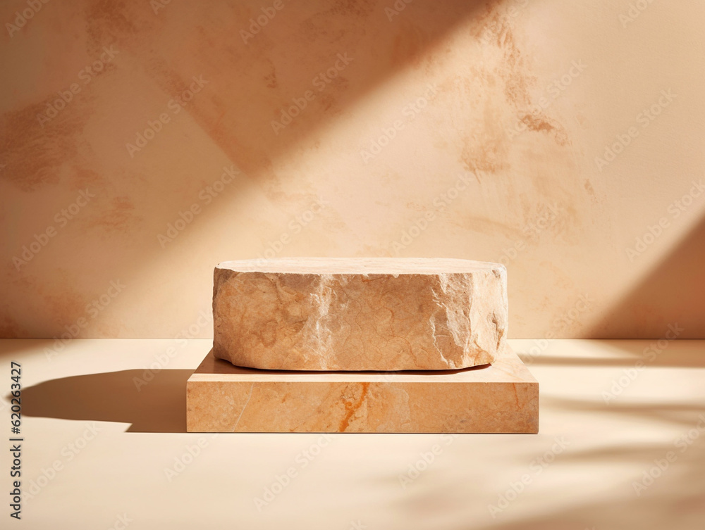 3d render natural podium pedestal for product display background with ...